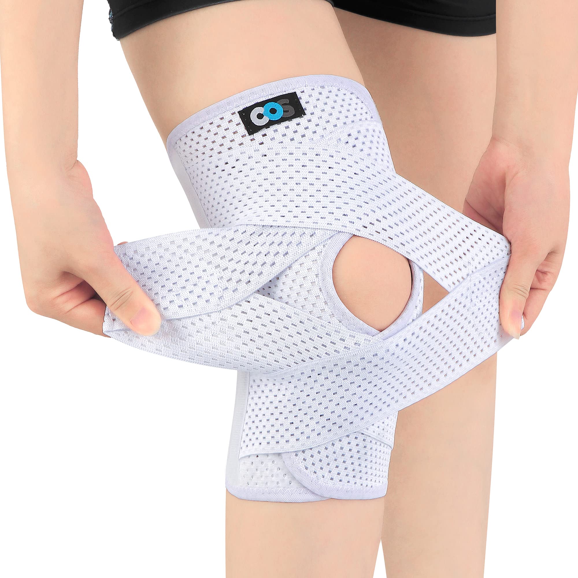 aurrako Knee Braces with Side Stabilizers for Knee Pain and Support Women/Men,Breathable Adjustable Compression knee sleeve for Meniscal Tear MCL Arthritis Injuries Recovery(Large, White)