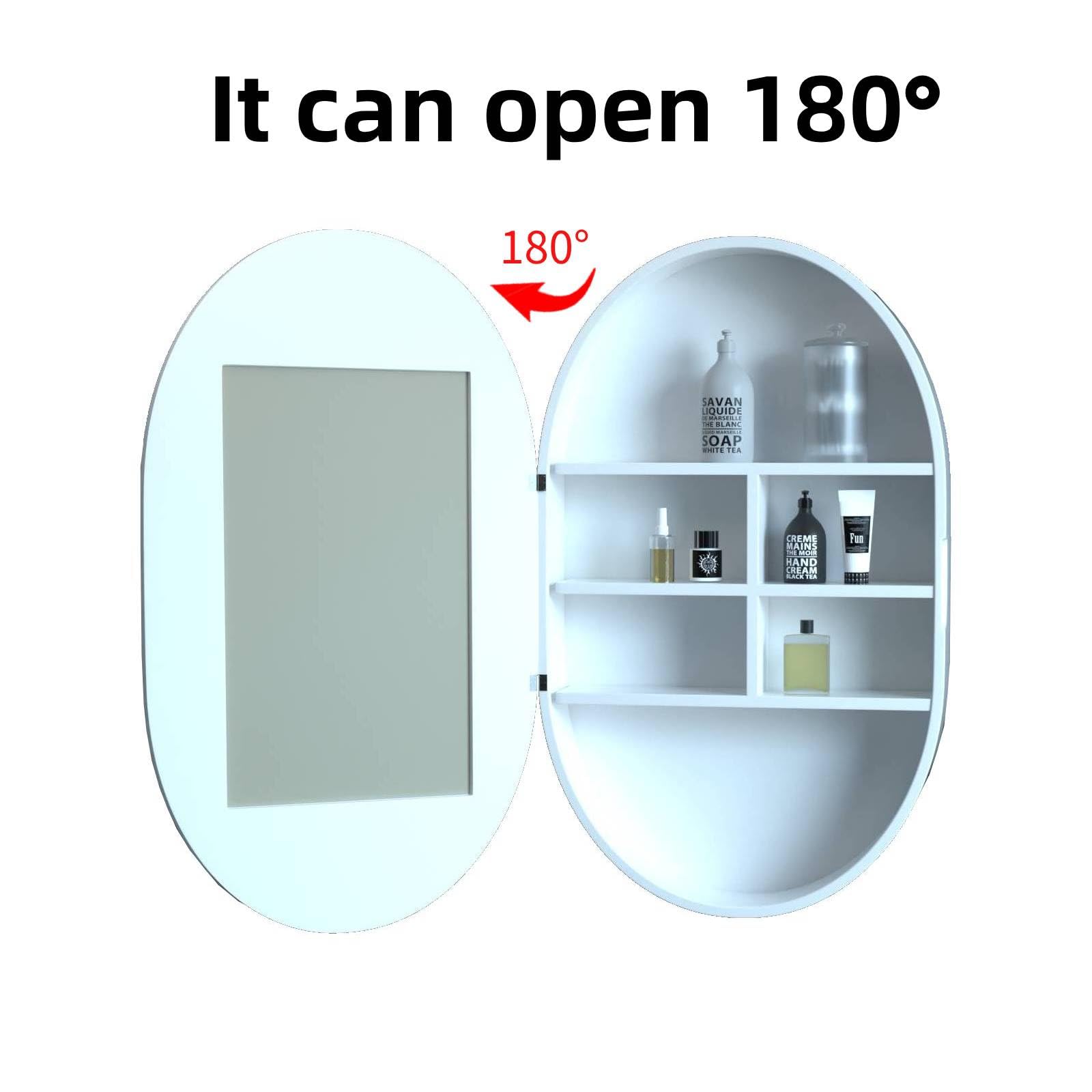 CHER-BUEATY Medicine Cabinet Bathroom Space Saver Storage Oval Cabinets with Mirror Surface Wall Mounted Solid Wood Circular Frame 4 Level 19.7 X 30.7 inch (Style B, White)