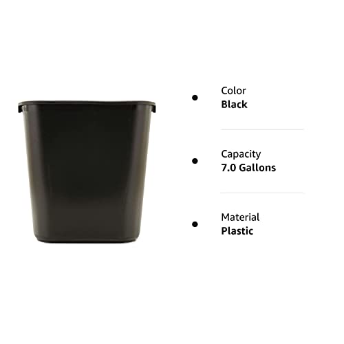 Rubbermaid 295600Bk Deskside Plastic Wastebasket, Rectangular, 7 Gal, Black