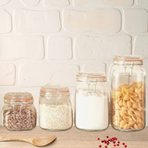 Oggi 4 Piece Airtight Glass Storage Containers Set - Includes 4 Glass Kitchen Canisters with Clamp Lids & Silicone Seals - Farmhouse Kitchen Décor, Kitchen Storage, Pantry Storage, Food Storage