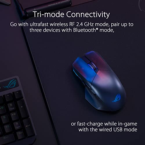 ASUS ROG Chakram X Gaming Mouse - Tri-mode Connectivity (2.4GHz RF, Bluetooth, Wired), 36000 DPI Sensor, 8000 Hz Polling, Detachable Joystick, Paracord USB-C Cable, Aura Sync RGB, Qi Charging, Black