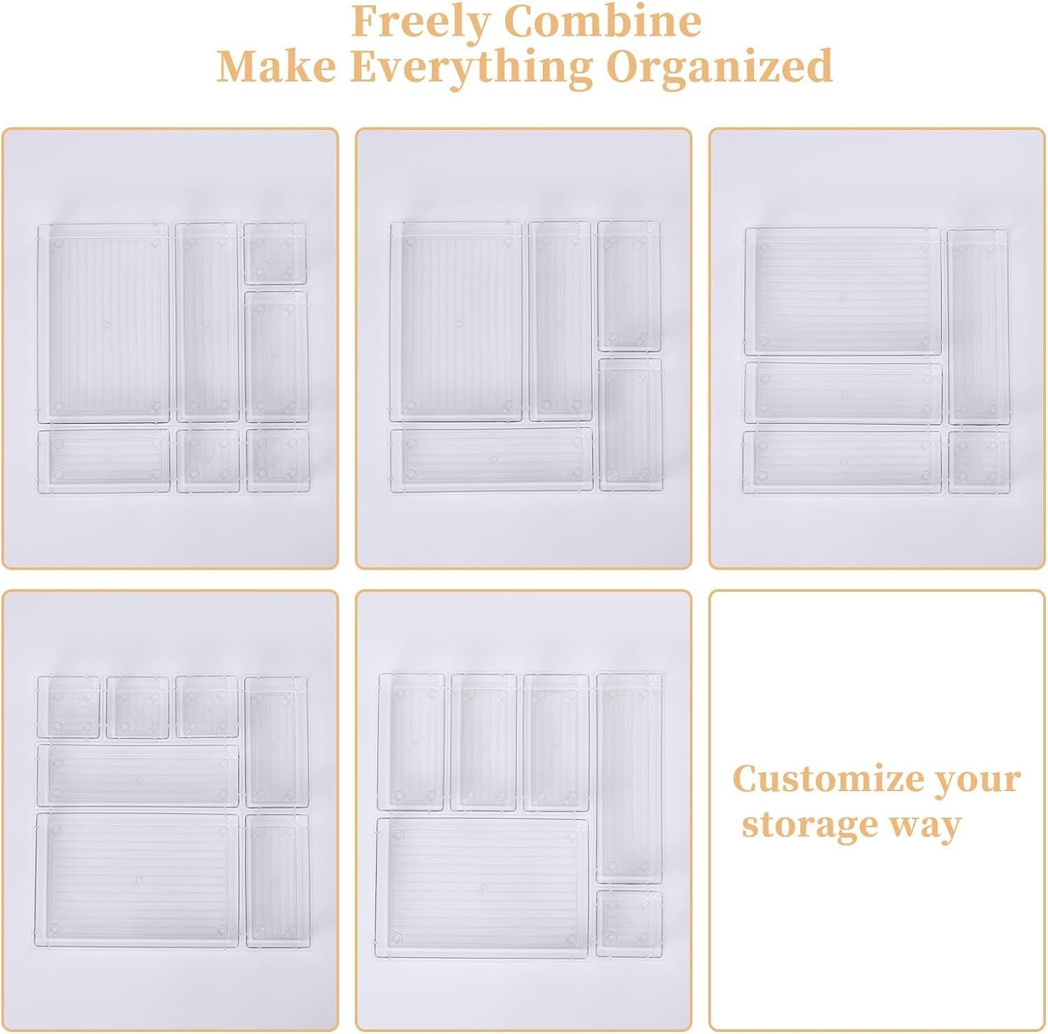 Clear Plastic Drawer Organizer Set - 25 Pcs Desk Makeup Drawer Organizers Trays Divider Versatile Storage Box Bins for Dresser Vanity Jewelry Bathroom Office Supplies Kitchen Utensils Tool Gadgets