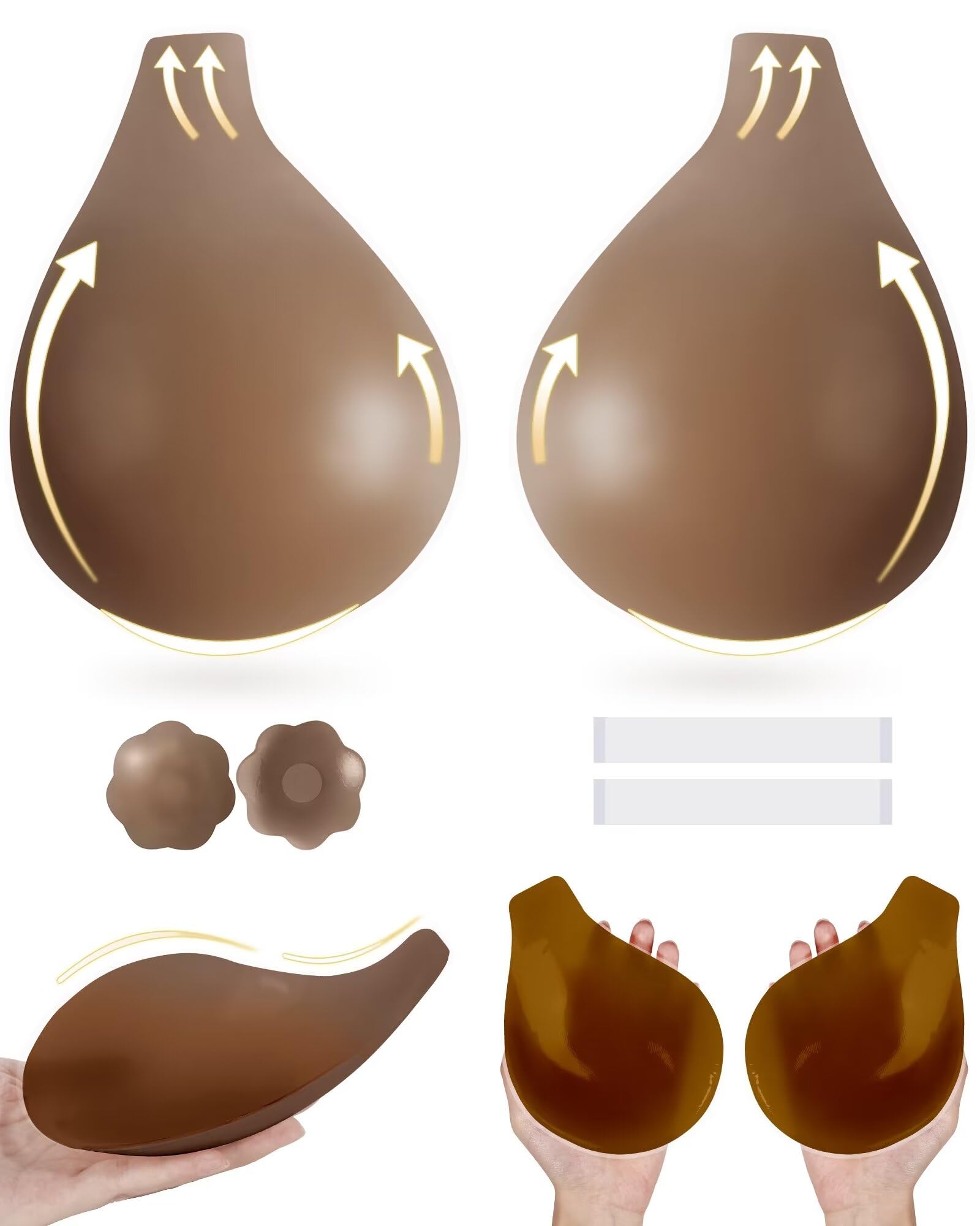 APOWUS Sticky Bras for Women Push Up Adhesive Invisible Bra Backless Strapless Bra for Big Busted Reusable with Nipple Covers - XL,Coffee 1