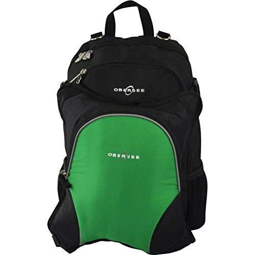 Rio Diaper Backpack with Baby Bottle Cooler and Changing Mat, Shoulder Baby Bag, Food Cooler, Clip to Stroller (Black/Green) - Obersee