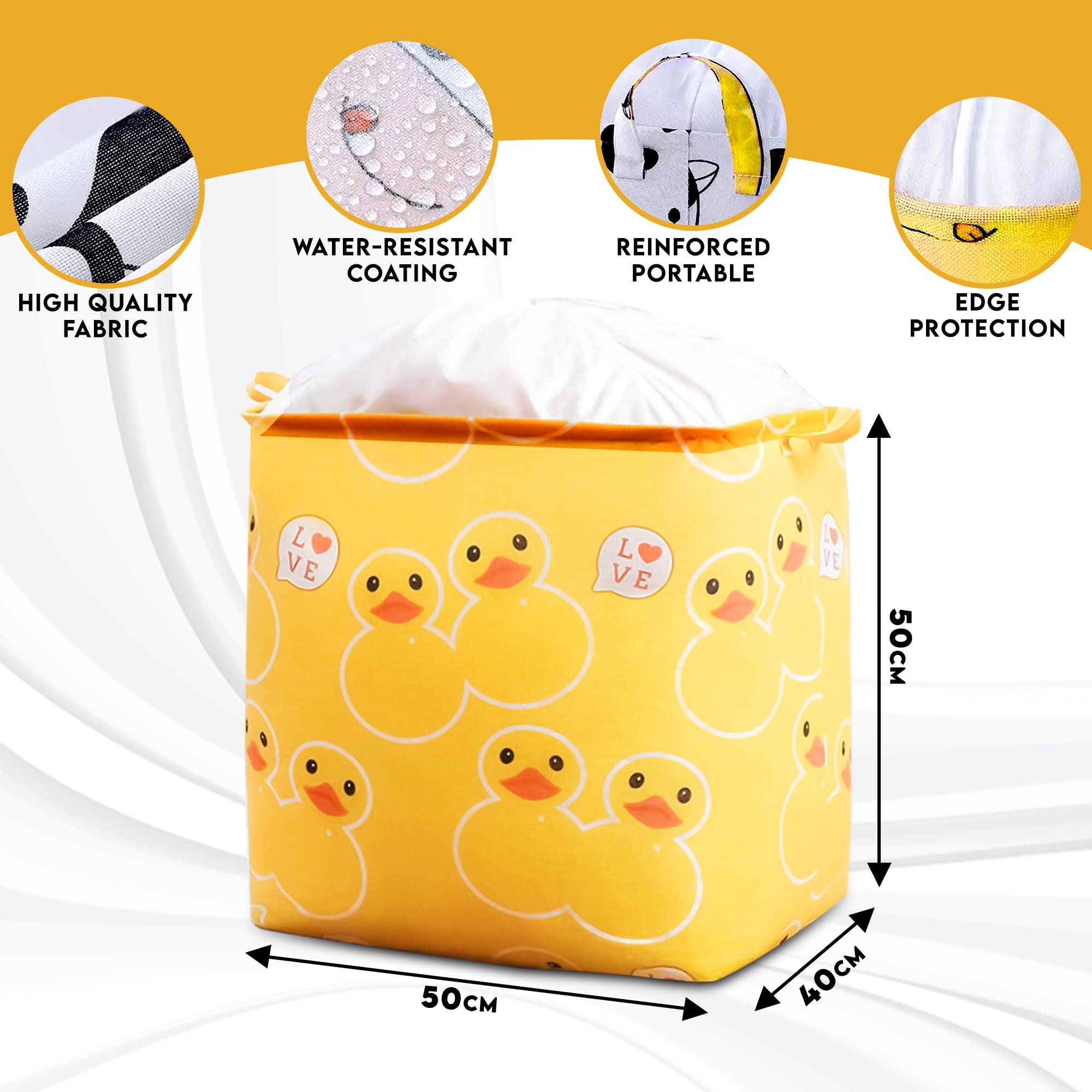 Baby Laundry Basket – Multipurpose Organizer for Toys, Clothes, Blankets Kids Laundry Hamper Storage Basket for Nursery, Bedroom – Collapsible Laundry Hamper with Handles 100L (Chicks)