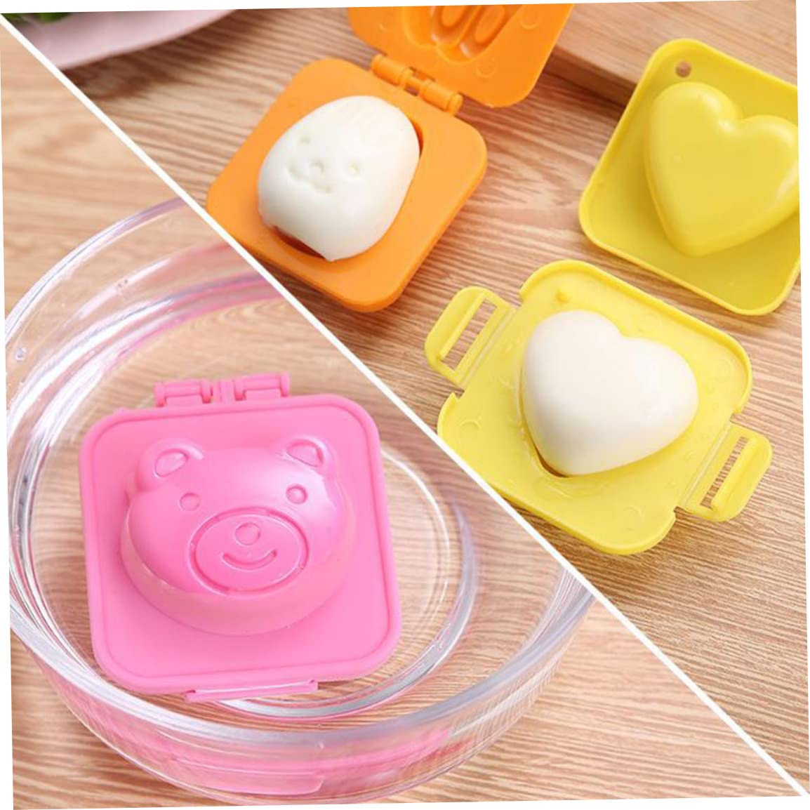 Boiled Egg Mould,6PcsHard Boiled Egg Mold,Fish Car Heart Shape Onigiri Mold,3D Rice Ball Maker, Plastic Egg Shaper DIY Tools Bento Accessories, Random Color