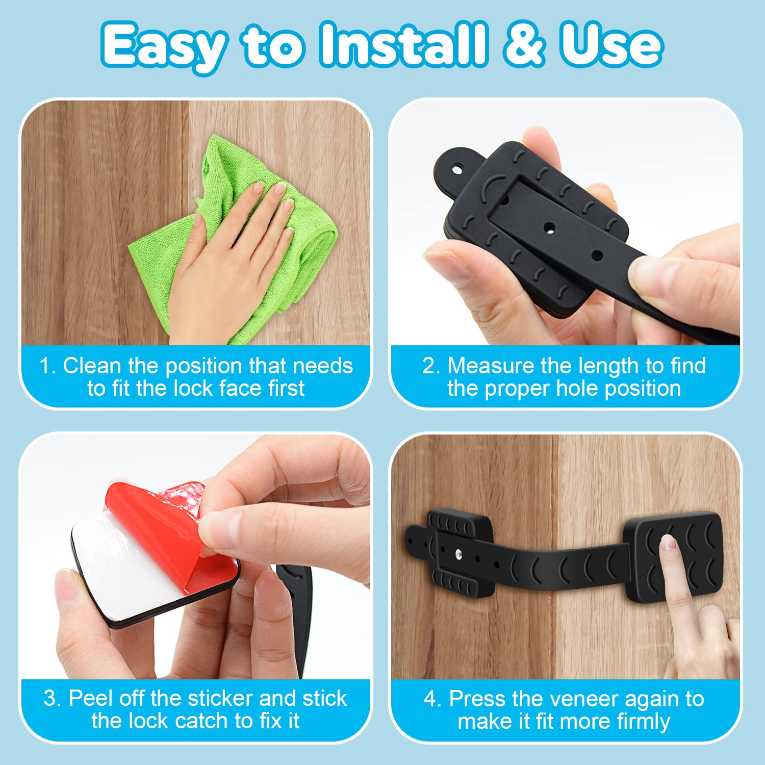 Baby Locks for Drawers(10 Pack) Safety Strap Locks Multi-Use Adhesive Straps Locks,for Cabinets and Drawers,Fridge,Oven,Toilet,Flexible Adjustable No Drilling Required Easy Installation-Black