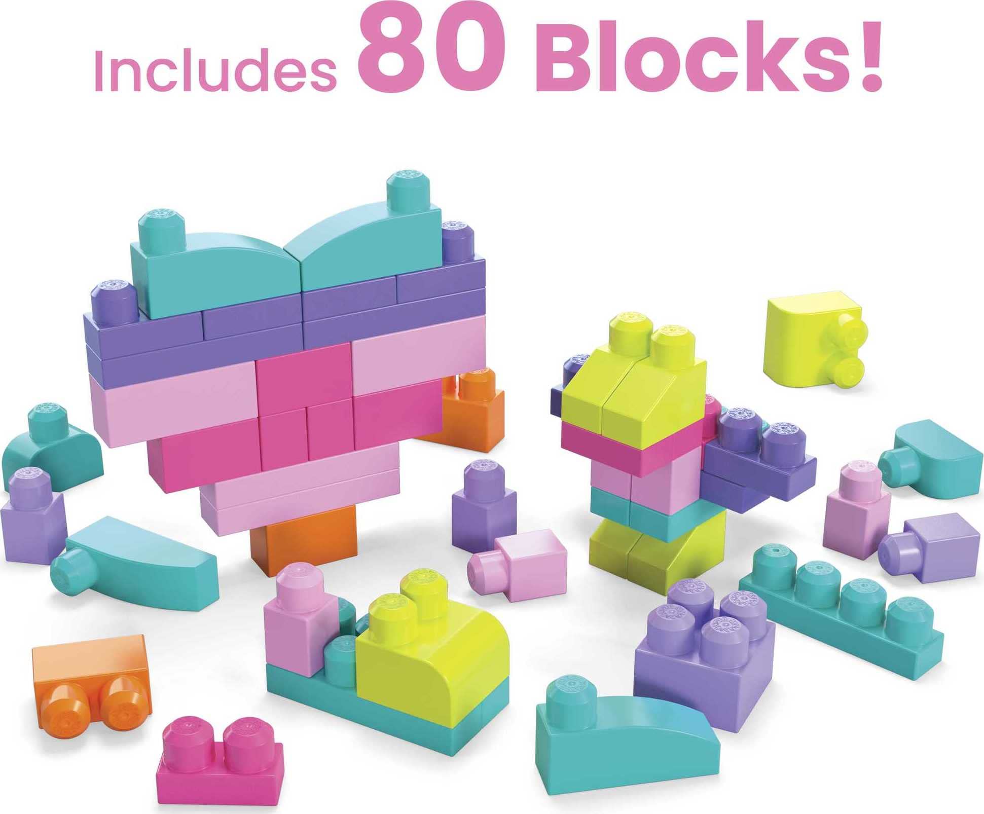 MEGA BLOKS First Builders Big Building Bag + ABC Musical Train, Building Set Bundle, Pink Bag, 130 Pieces