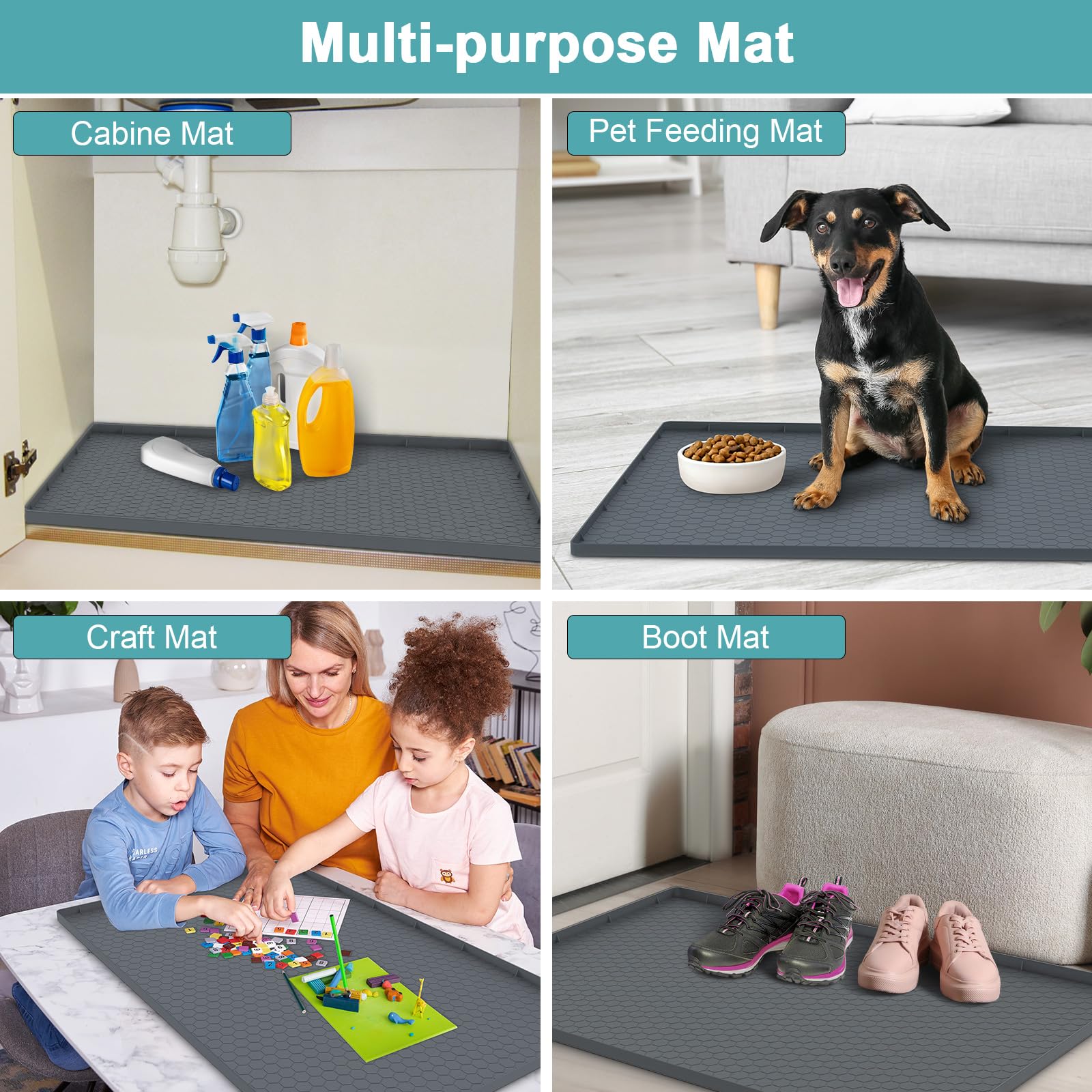 Under Sink Mats for Kitchen Waterproof, Silicone Under Kitchen Sink Mats and Protectors for 34" x 22" Cabinets, Under Sink Tray Organizer, Shelf Liners Cabinet Liner for Kitchen and Bathroom, Gray