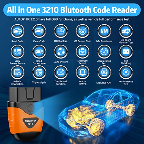 AUTOPHIX OBD2 Scanner Bluetooth Enhanced Universal Auto Car Code Reader for iPhone iPad & Android Diagnostic Scanner Tool for All OBDII Car After 1990[New Version], Orange (3210)