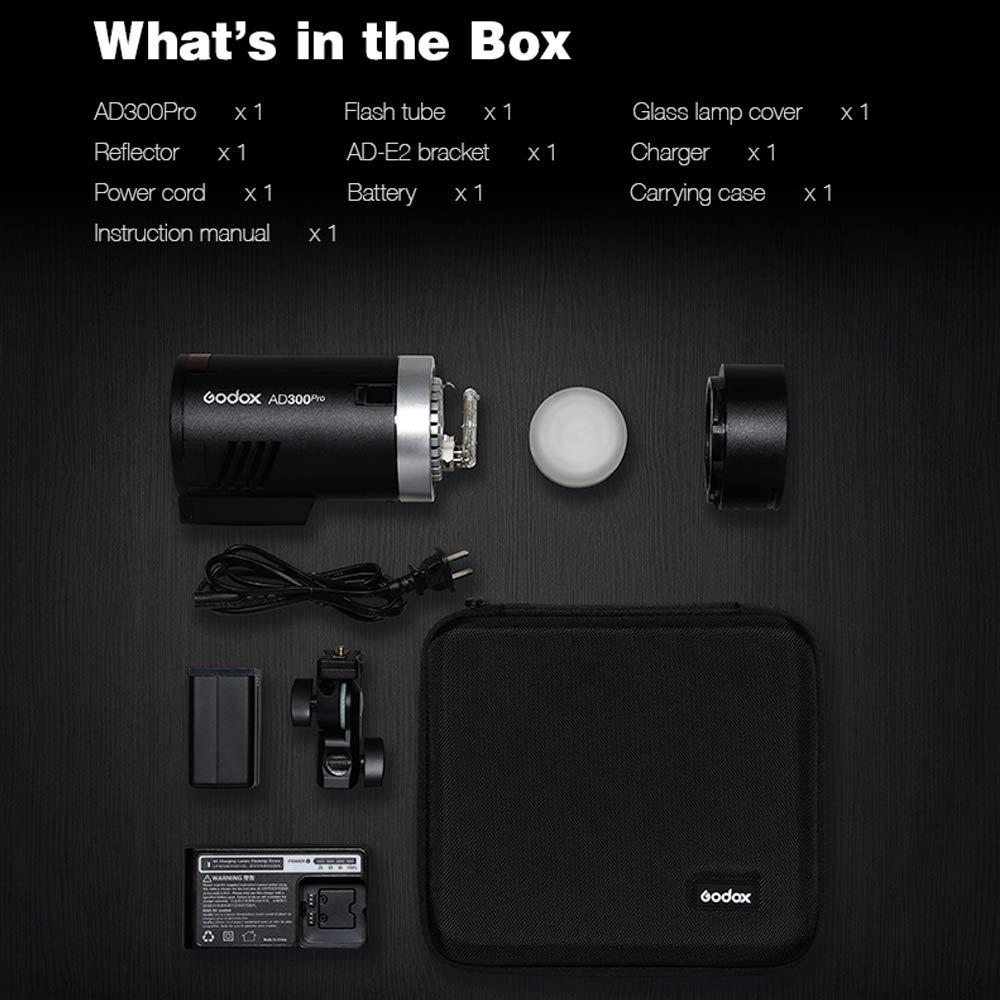 Godox AD300 Pro Outdoor Flash Strobe, 300Ws 2.4G TTL Flash Monolight, 1/8000 HSS, 2600mAh Lithium Battery, 12W Bi-Color LED Modeling Light for Wedding Portrait Studio Photography