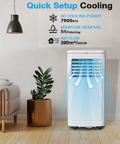 Joy Pebble Portable Air Conditioner 7900 BTU, 3in1 Portable AC with Dehumidifier & Fan, cooling for Room up to 350 sq. ft, ECO Mode, 2 Fan Speeds, 24H Timer, Remote Control