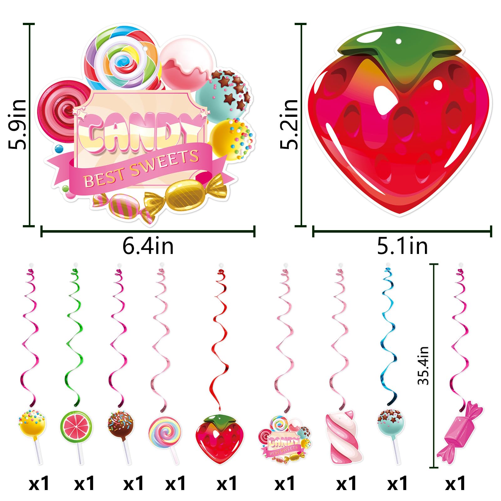 Candy Hanging Swirls, Candy Themed Party Banner, Candy Birthday Party Decorations, Candy Baby Shower Decor, Candy Themed Party Decorations for Classroom, 11Pcs