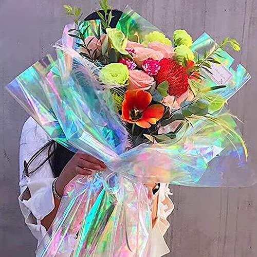 POPGIFTU Cellophane Wrap Paper Rainbow Color | Unfolded 86CM Wide X 15M Long | Iridescent Film Cellophane Gift Wrap | Florist Flower DIY Wrap Wedding Birthday Present Gift Package Wrapping