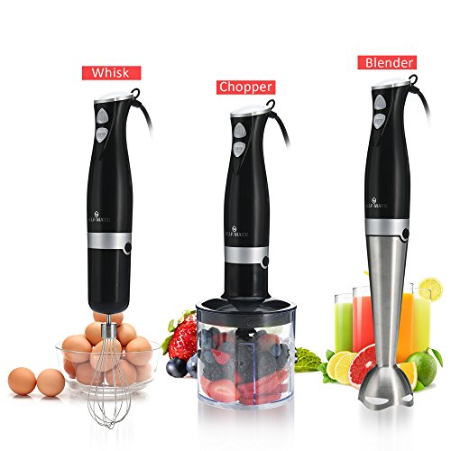 Self-Mate 3 in 1 Dual Speed Immersion Hand Blender Kitchen Set – Stainless Steel 300W Electric Mixer Blending Stick with Interchangeable Whisk Wand, Food Processor Chopper & Beaker Attachments