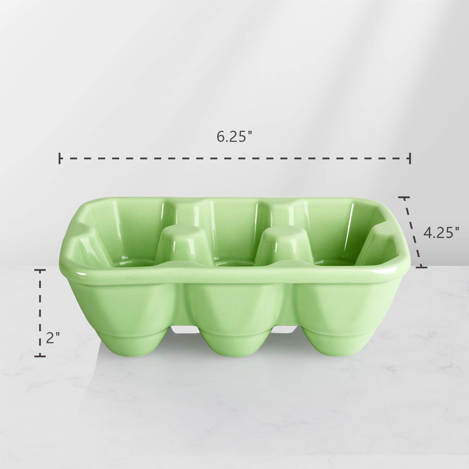 AVLA Set of 3 Ceramic 6 Cup Egg Tray - Half Dozen Porcelain Egg Holder Decorative, Eggs Dispenser Container Keeper Storage Organizer for Kitchen, Restaurant, Fridge, Countertop, Display, Green