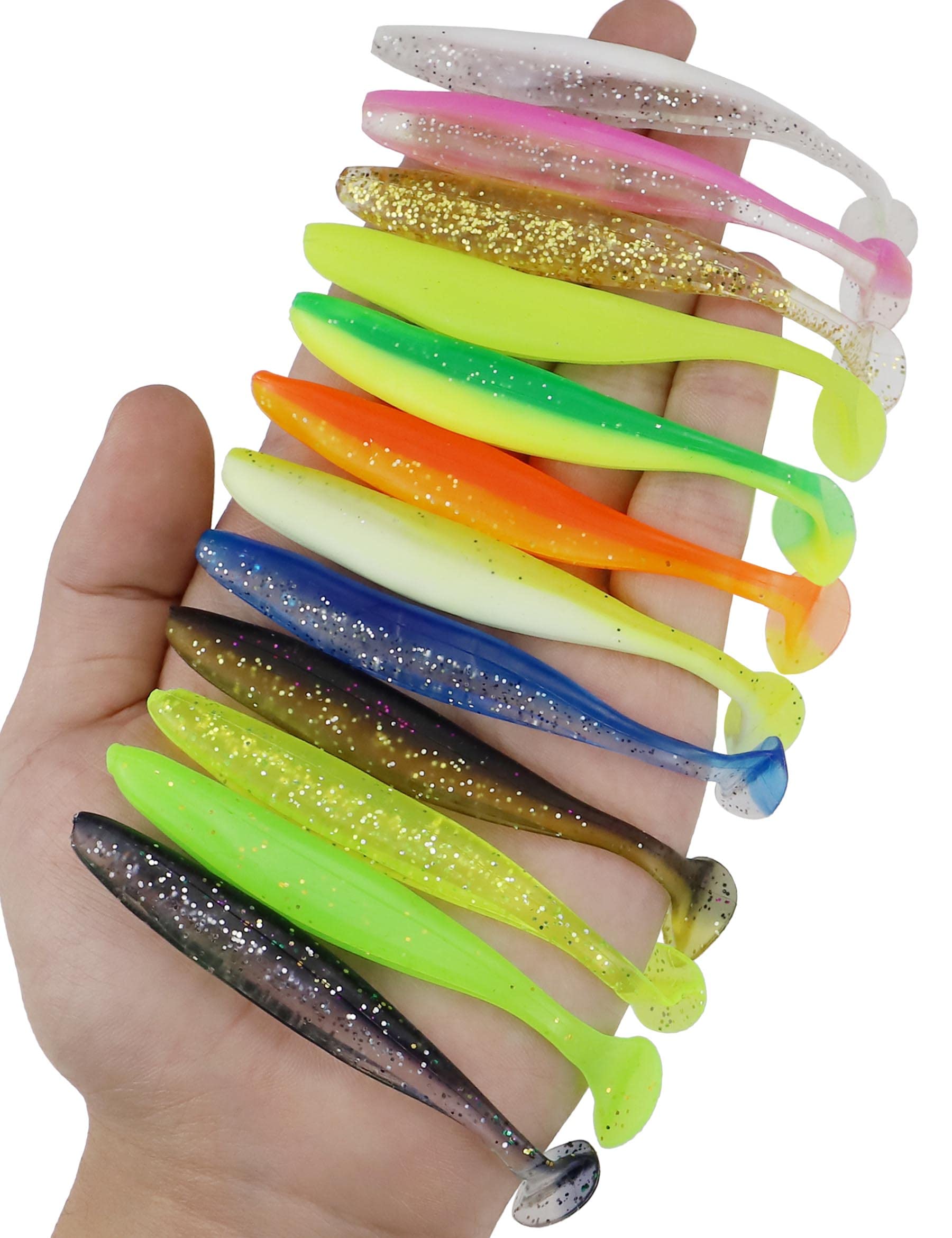 Avlcoaky Paddle Tail Swimbaits Soft Plastic Fishing Lures, 3.54in Swim Baits Bass Lures, 24 Pack - 12 Colors