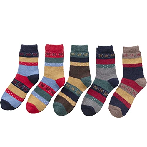 Bollsisrey 5 Pairs Socks Women's Autumn And Winter Thickened Mid Barrel Vintage Wind Wave Socks Mens Socks Shoe Size 13
