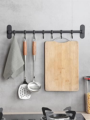 Hook up A Row of Stainless Steel Kitchen Hooks Without Perforation and Traceless Stickers Hook Hanger Bathroom Sticky Hook Rack (Color : Black Size : 7 Hooks) jiangyu1994