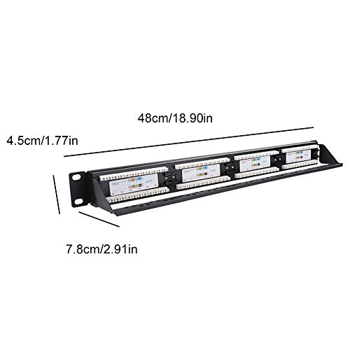 BOLORAMO CAT6 Patch Panel, 24 Port Data Patch Panel Neatly Arranged Metal Stamping Process Steel for Modular Equipment