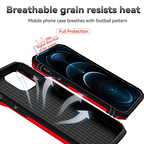 Hitaoyou iPhone 12/12 pro case, iPhone 12/12 pro Case with Camera Cover & Kickstand Military Grade Shockproof Heavy Duty Protective with Magnetic Car Mount Holder for iPhone 12/12 pro,Red