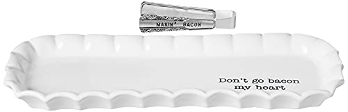 Mud Pie Bacon Serving Tray Set, White, 12" X 4.5"