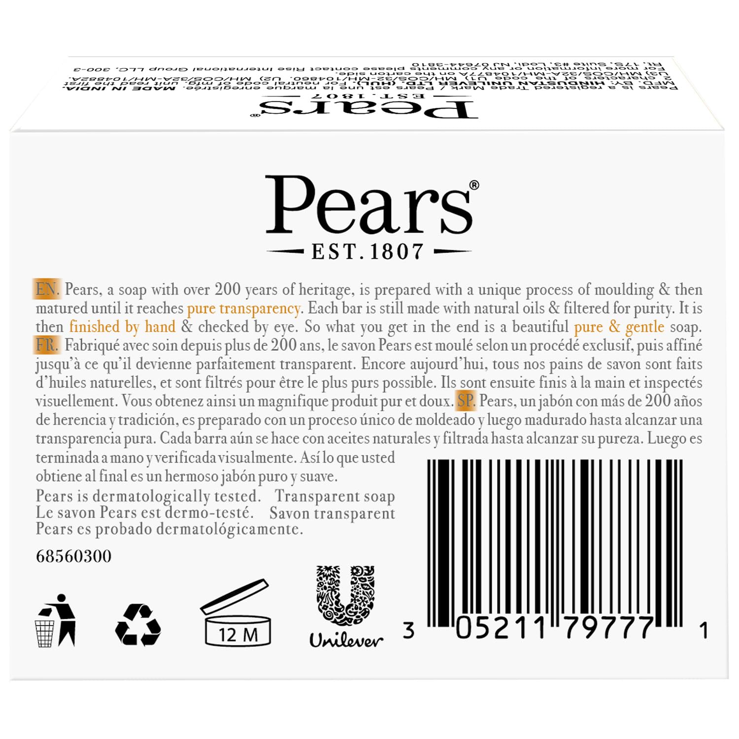 PEARS Soap, Face & Body Soap, Amber β Pure & Gentle Transparent Bar Soap, Moisturizing Glycerin Soap with Natural Oils for Pampered, Glowing Skin, 3.53 Oz (Pack of 2)