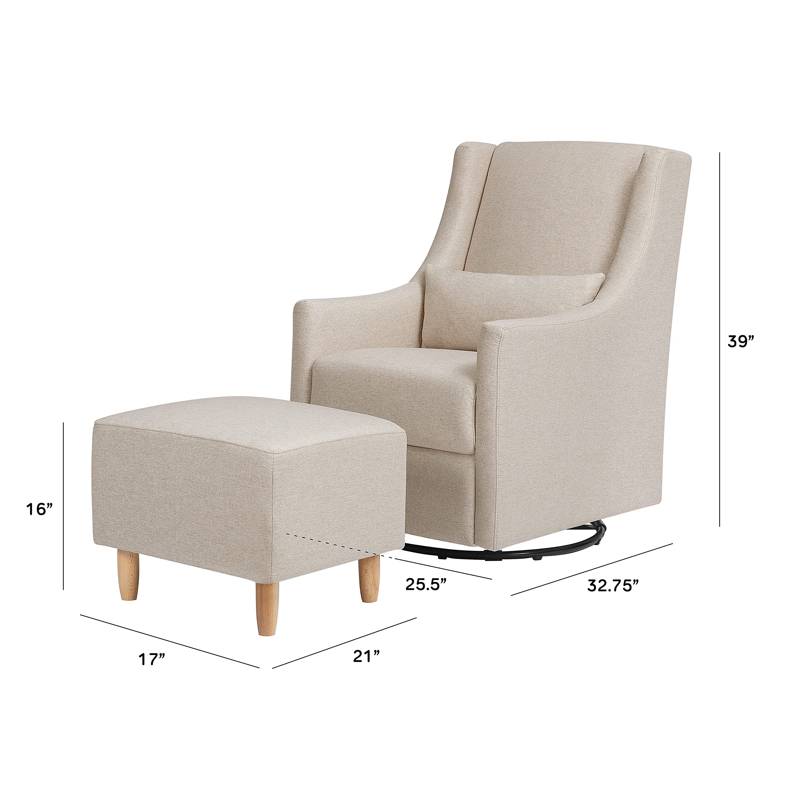 Babyletto Toco Upholstered Swivel Glider and Stationary Ottoman in Black White Boucle, Greenguard Gold and CertiPUR-US Certified