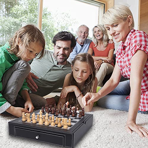 GSE 12.5" Premium Leather 4-in-1 Chess, Checkers, Backgammon and Chinese Checkers Board Game Combo Set. Board Strategy Game for Kids & Adults