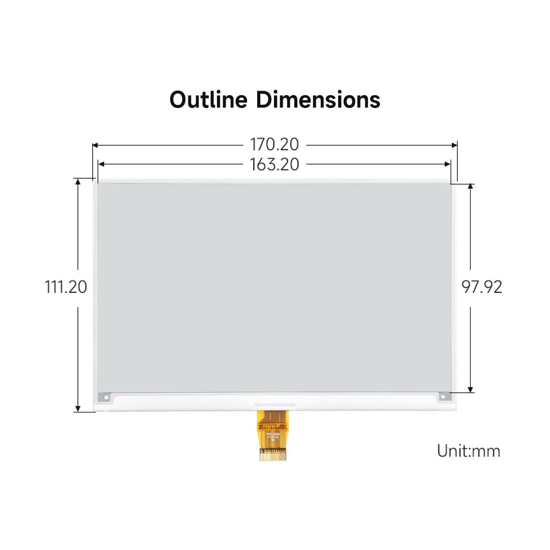 waveshare 7.5inch E-Ink Raw Display Compatible with Raspberry Pi 5/4B/3B/Zero/Zero W/Zero 2W/Pico/Pico W/Pico WH 800×480 Resolution with SPI Interface Without PCB