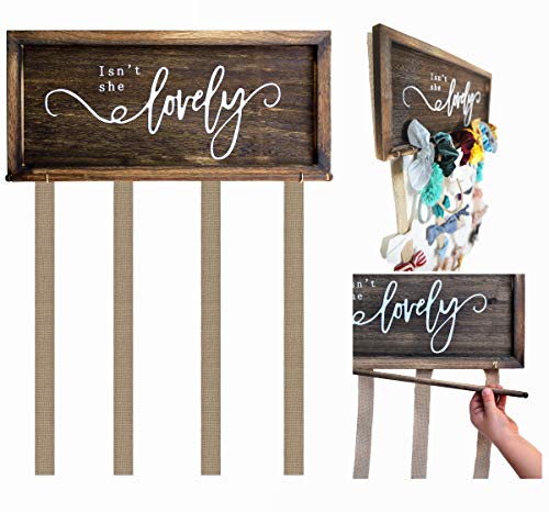 OLESYAS Rustic Wood Hair Bow Holder Organizer for Girls - Burlap Ribbons - Headband, Hair Tie, Bows Organizers - Baby Hair Accessories Storage Display - Decoration for Girls Room - Toddler, Medium