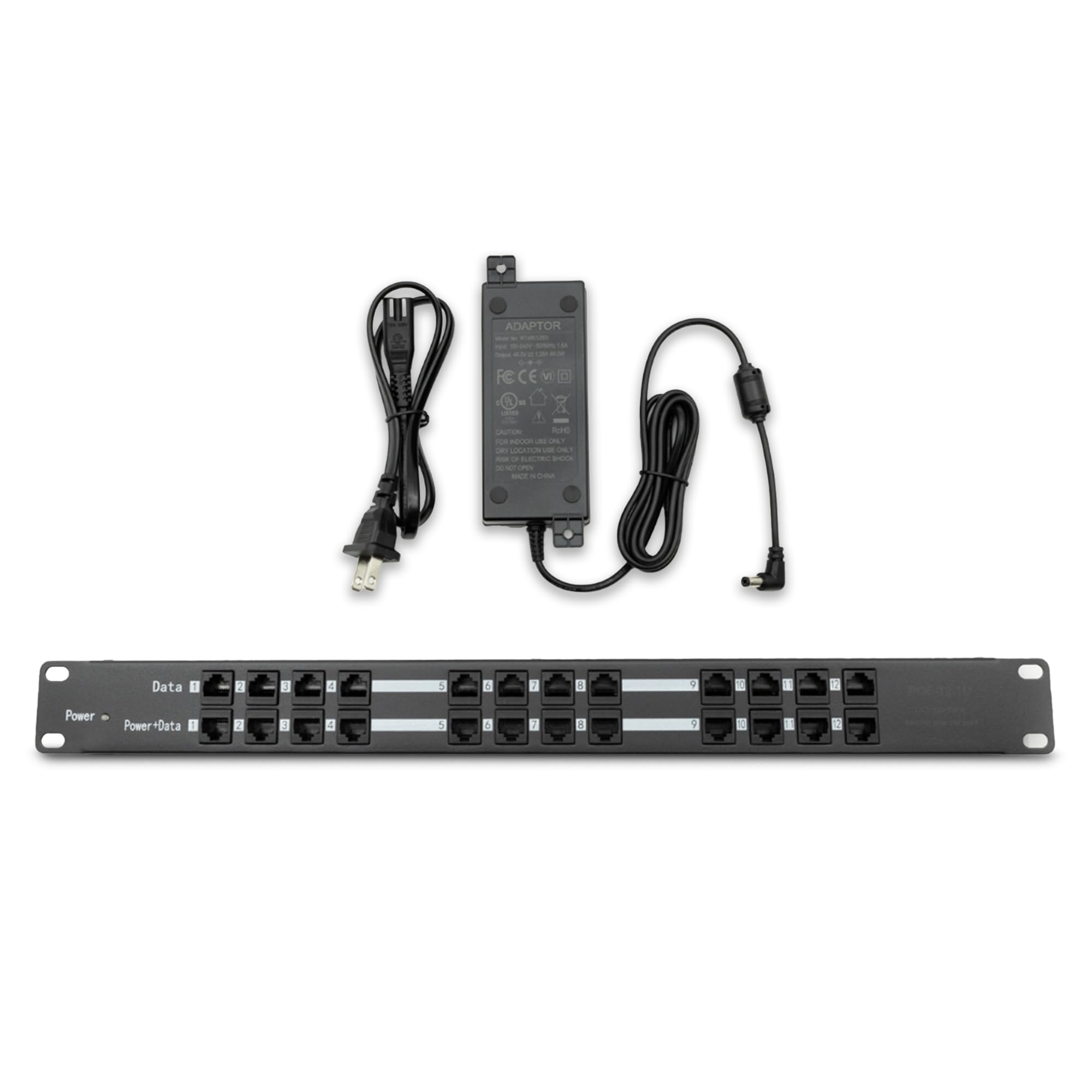 PoE Texas 12 Port PoE Injector with 48v60w Power Supply - 10/100 Data - Rack Mount - Add Passive Mode B 802.3af PoE to a Non PoE Switch for VoIP, WiFi AP, IP Camera, Security & Surveillance Systems