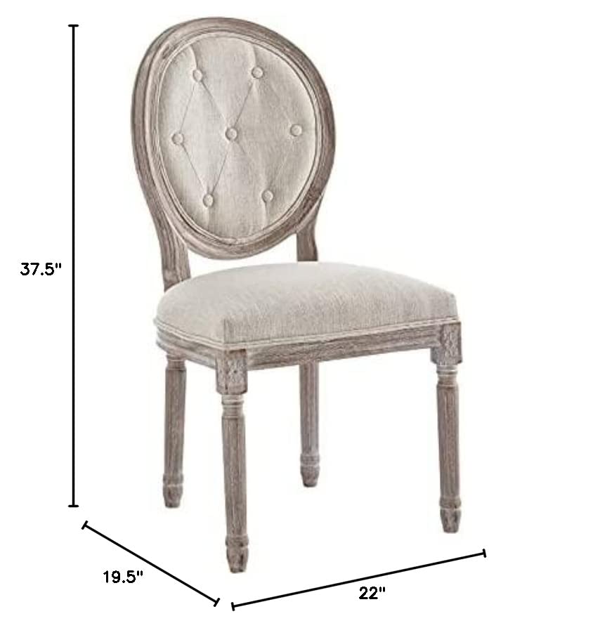 Modway Arise French Vintage Tufted Upholstered Fabric Dining Side Chair in Beige