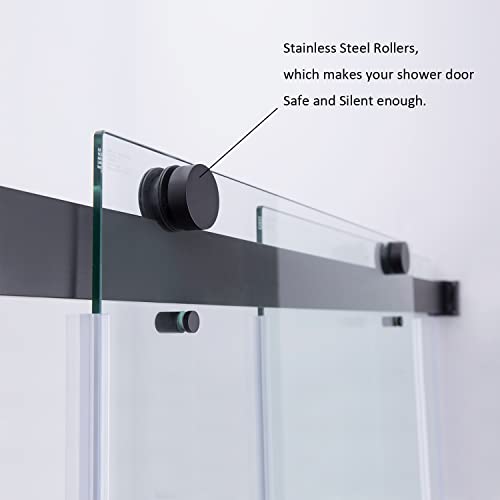 Vinnova 64" W x 76" H Double Sliding Frameless Shower Door Matt Black Finish