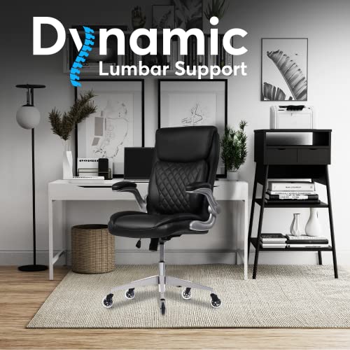 Oline Ergonomic Executive Office Chair - Rolling Home Desk PU Leather Chair with Adjustable Armrests, 3D Lumbar Support and Blade Wheels - Computer Gaming Swivel Chairs (Black)