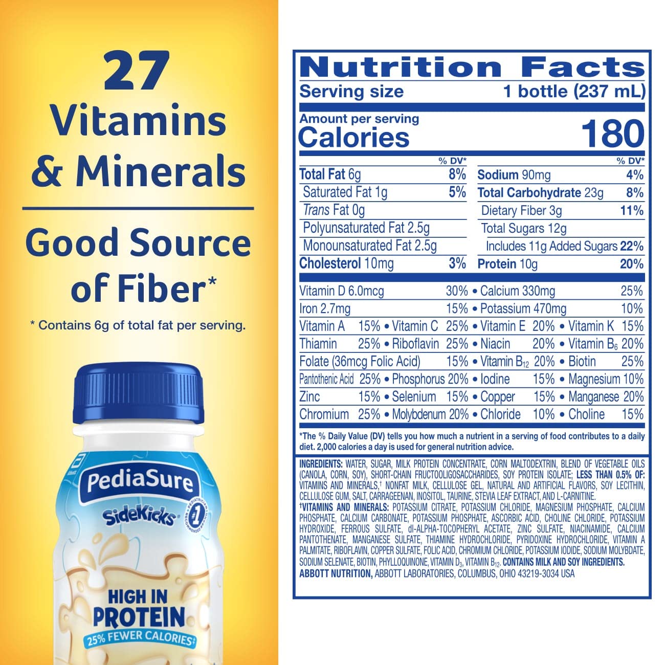 PediaSure SideKicks Nutrition Shake for Kids, Vanilla, 8 fl oz (Pack of 24)