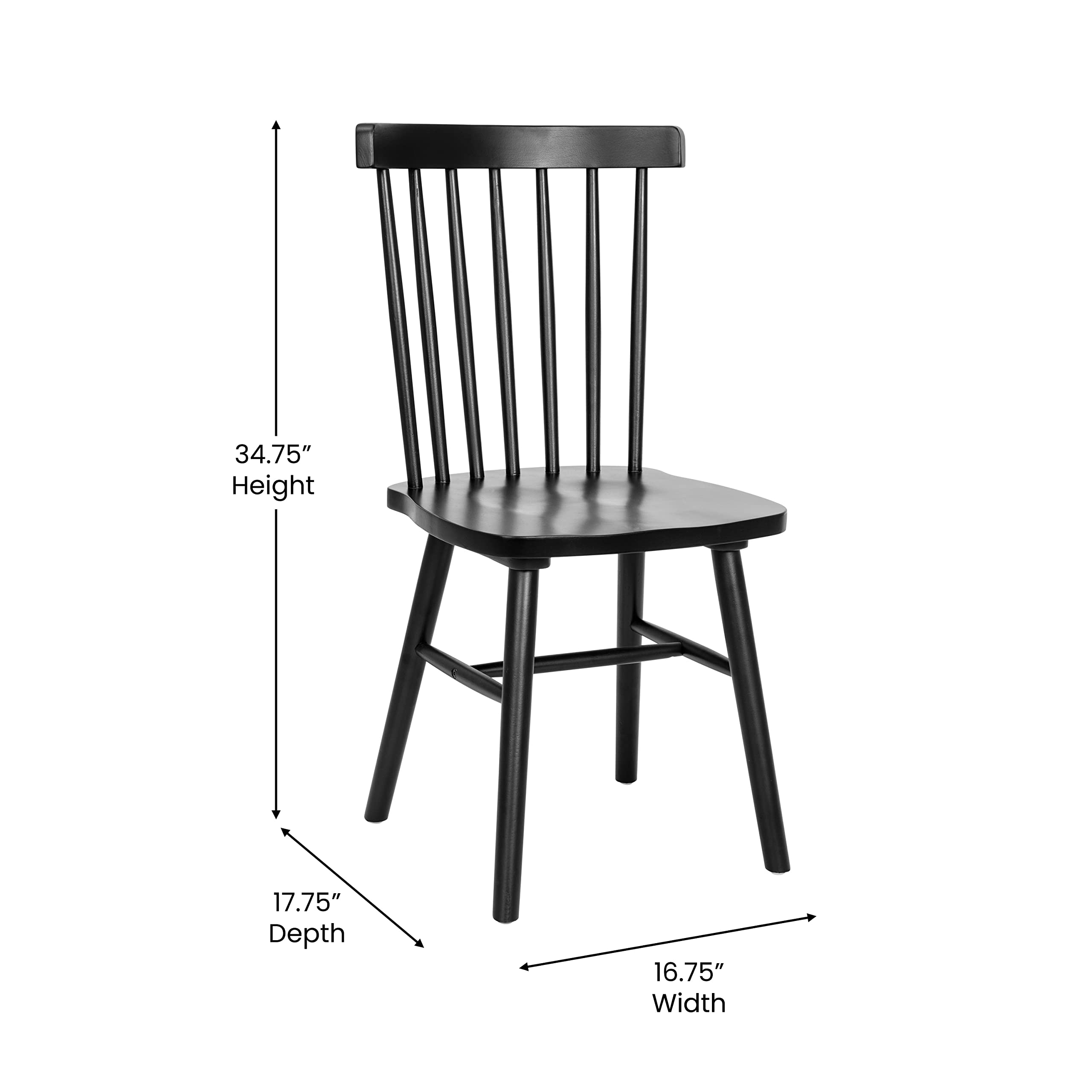 Flash Furniture Ingrid Commercial Grade Windsor Dining Chairs - Black Solid Wood Spindle Back Chairs - Armless Kitchen or Dining Room Chairs - No Assembly Required
