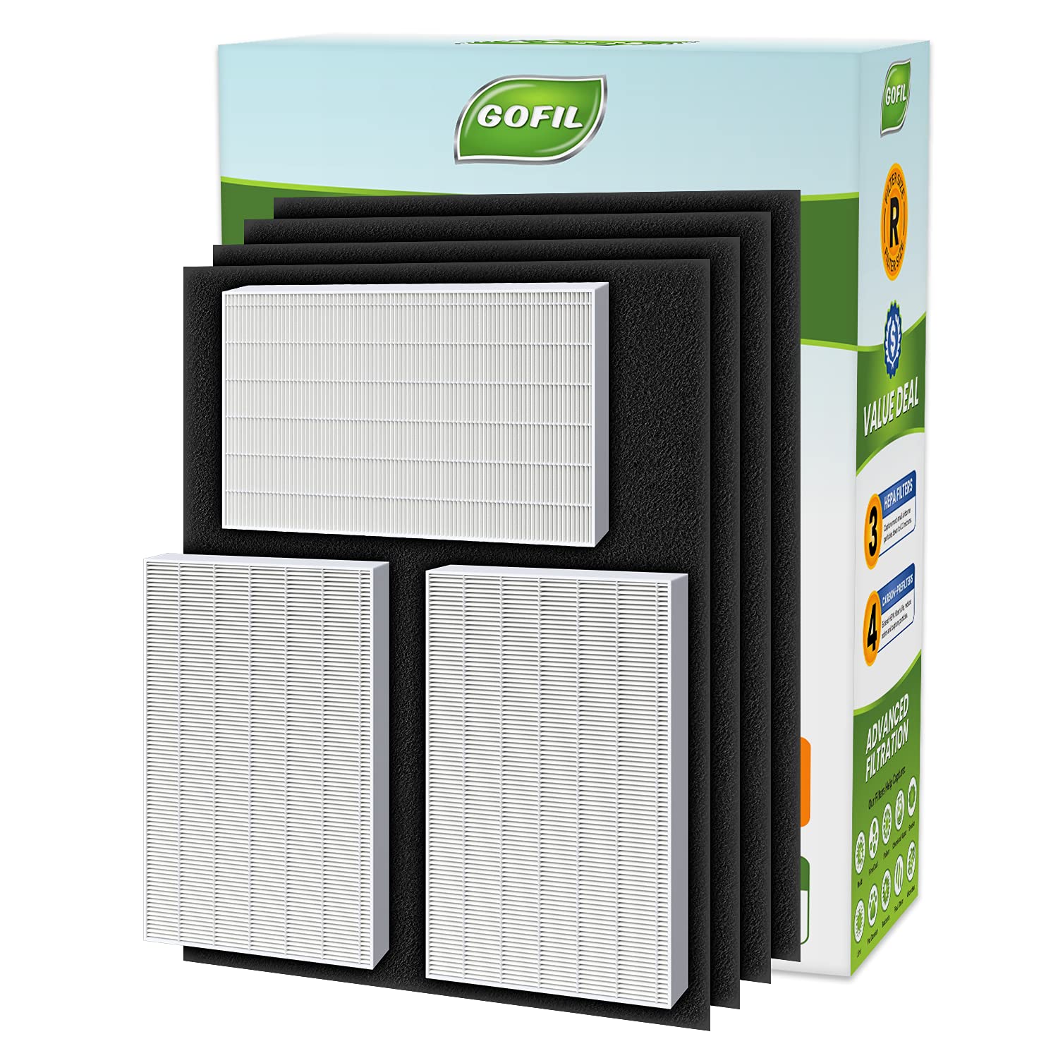 GOFIL 3 Pack Replacement Filter Includes 3 HEPA & 4 Carbon Pre-filters Compatible with Air Purifiers Model HA/HPA300, HPA304, HPA8350, HPA300VP