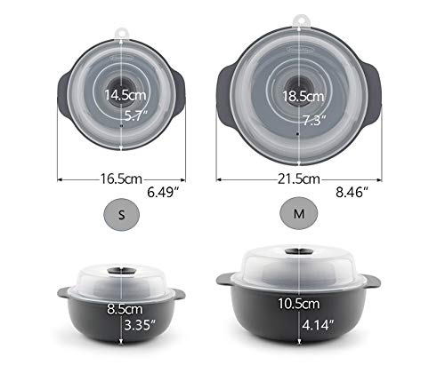 Multi-Propose Microwave Steamer 40.5 fl.oz. 18.5 fl.oz. BPA free Pack of 2 Made in Korea (Medium, Black)