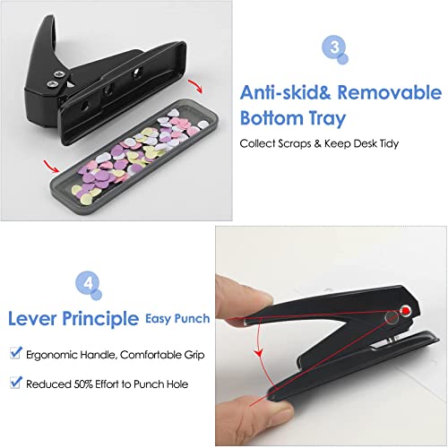 MROCO Hole Punch 1/4" Hole Puncher Single Hole Punch One Hole Punch 1 Hole Punch with Non-Skid Base for Paper, Card, Plastic, Leather, Tag, Chipboard and Art Project, 20 Sheets Punch Capacity, Black