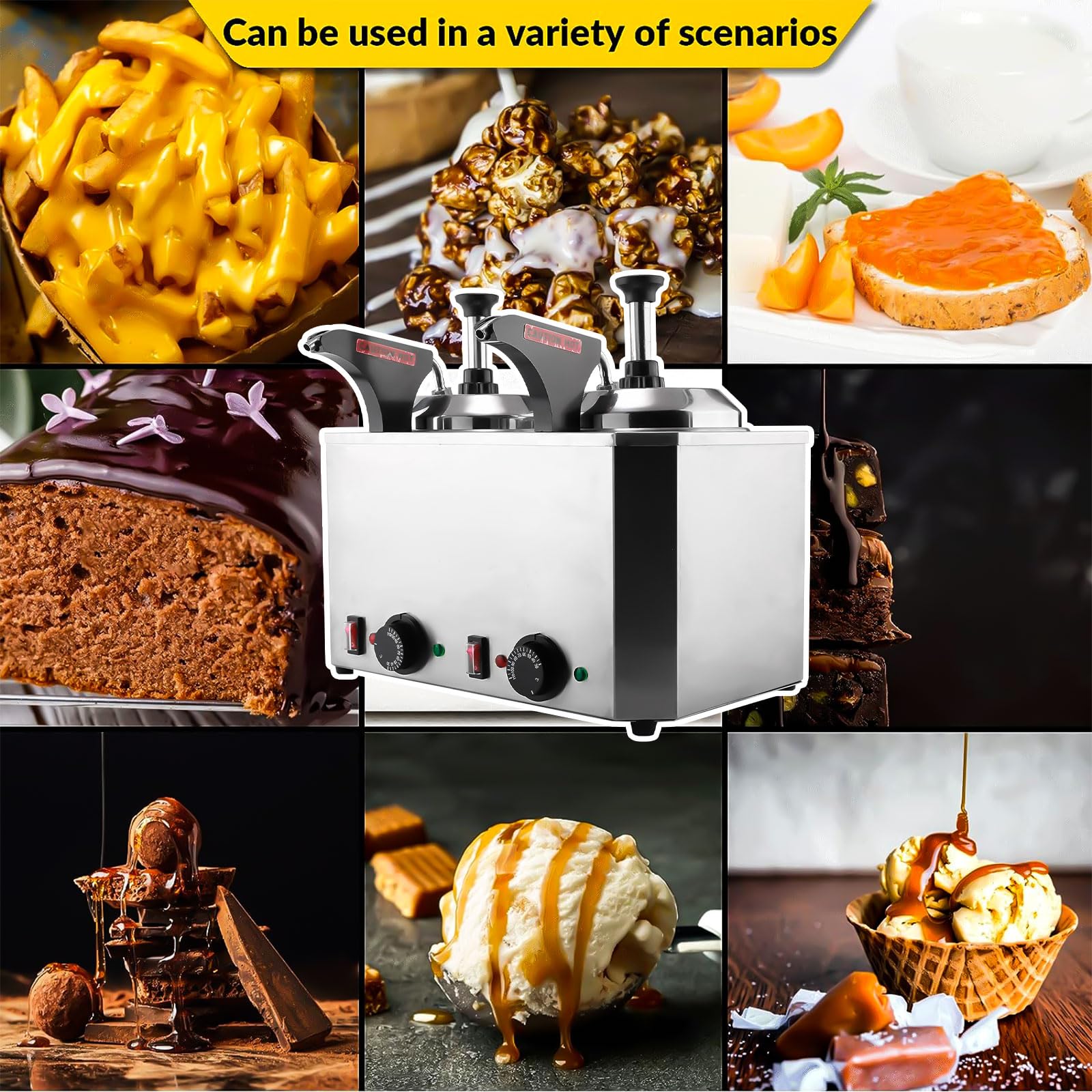 Nacho Cheese Dispenser, 4.8 QT Nacho Cheese Warmer, Stainless Steel Popcorn Butter Dispenser, with Pump 650W Nacho Cheese Machine, 30-110β Temp Adjustable, for Heating Caramel Cheese Chocolate