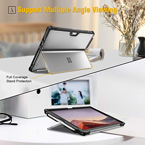 Fintie Hard Case for Microsoft Surface Pro 7 Plus/Pro 7/ Pro 6/ Pro 5/ Pro LTE, Shockproof Folio Protective Rugged Cover Compatible with Type Cover Keyboard + Original Kickstand (Frost Clear)