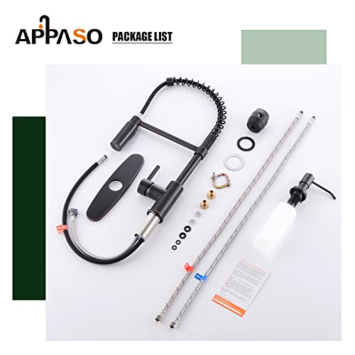 APPASO Commercial Pull Down Sprayer Kitchen Faucet with Soap Dispenser - Oil Rubbed Bronze High Arc Tall Modern Single Handle Spring Kitchen Sink Faucet with Pull Out Spray