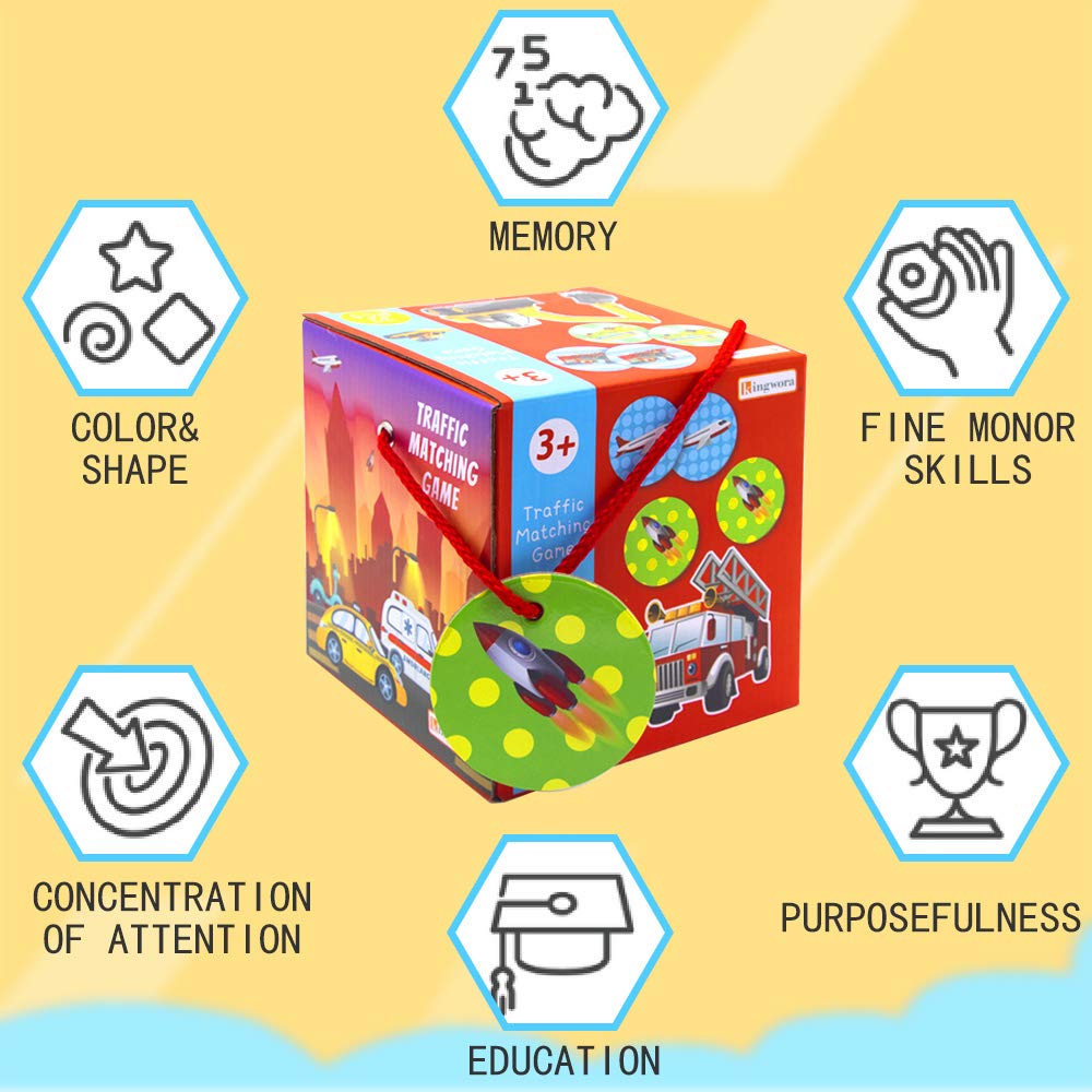 Memory Card Game-16 Pairs Transportation Theme Memory Matching Games for Kids 3 and Up,Memory Matching Game for Toddlers,Non Toxic Preschool Learning Activities