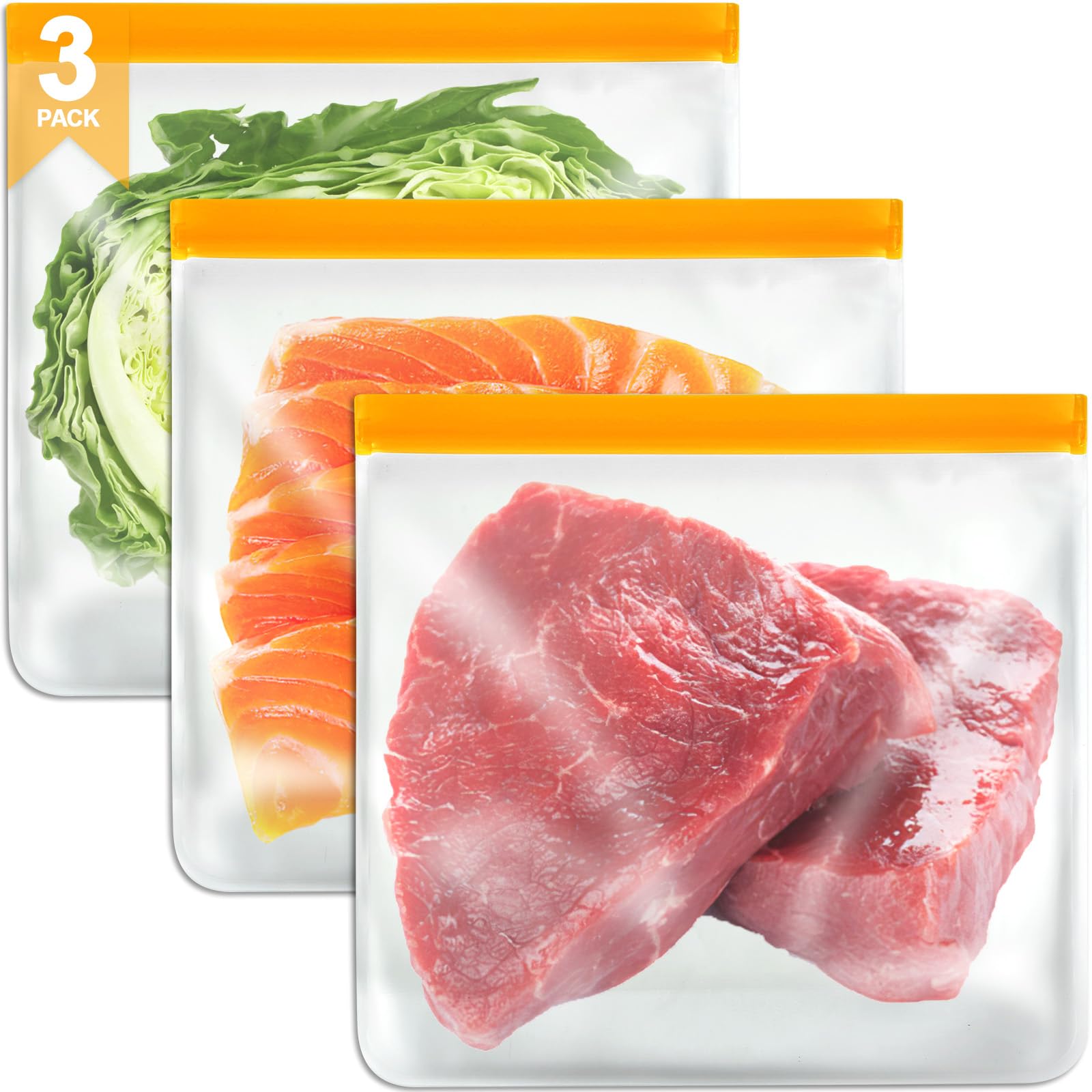 Gallon Freezer Bags, Reusable Ziplock Bags Silicone Bags Reusable Food Storage Bags, Large Zip Lock Bags Gallon, Lunch Home Fridge Kitchen Organization Storage Meal Prep Freezer Containers Sets