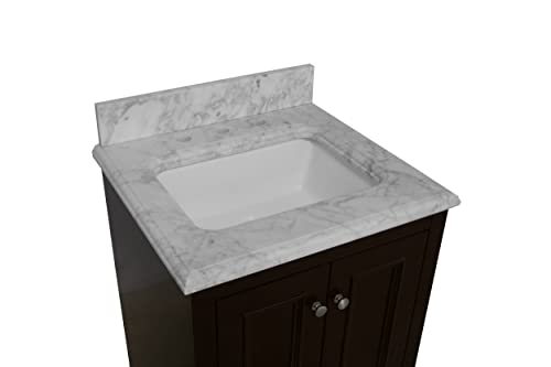 Nantucket 24-inch Bathroom Vanity (Chocolate/Carrara): Includes Chocolate Cabinet with Authentic Italian Carrara Marble Countertop and White Ceramic Sink
