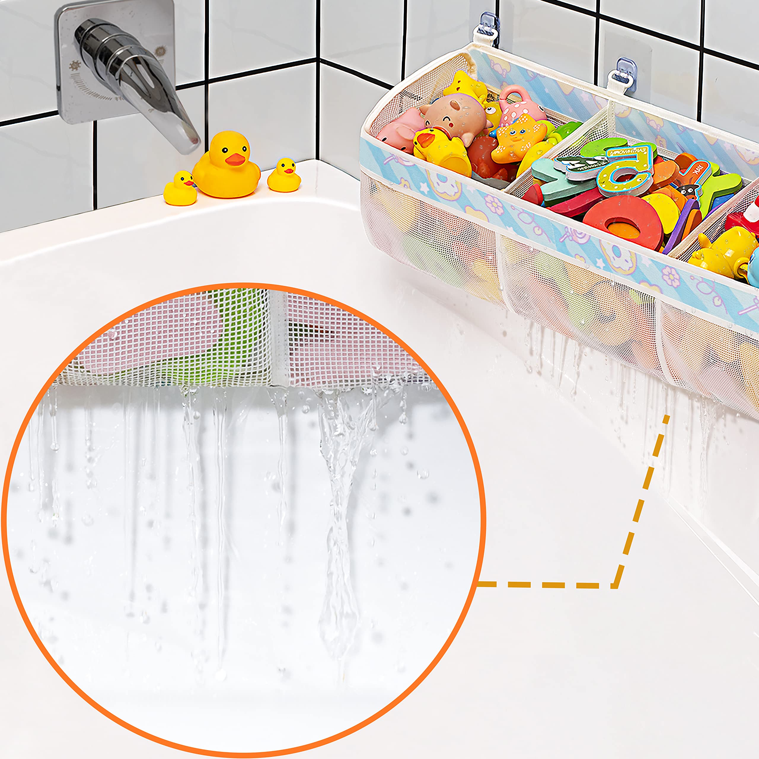 Austion Mesh Bath Toy Storage for Tub - Sorting Baby Toys Bath Tub Toy Holder - Extra Large Capacity Bath Toy Organizer with Large Openings, Quick-drying and breathable (Blue)