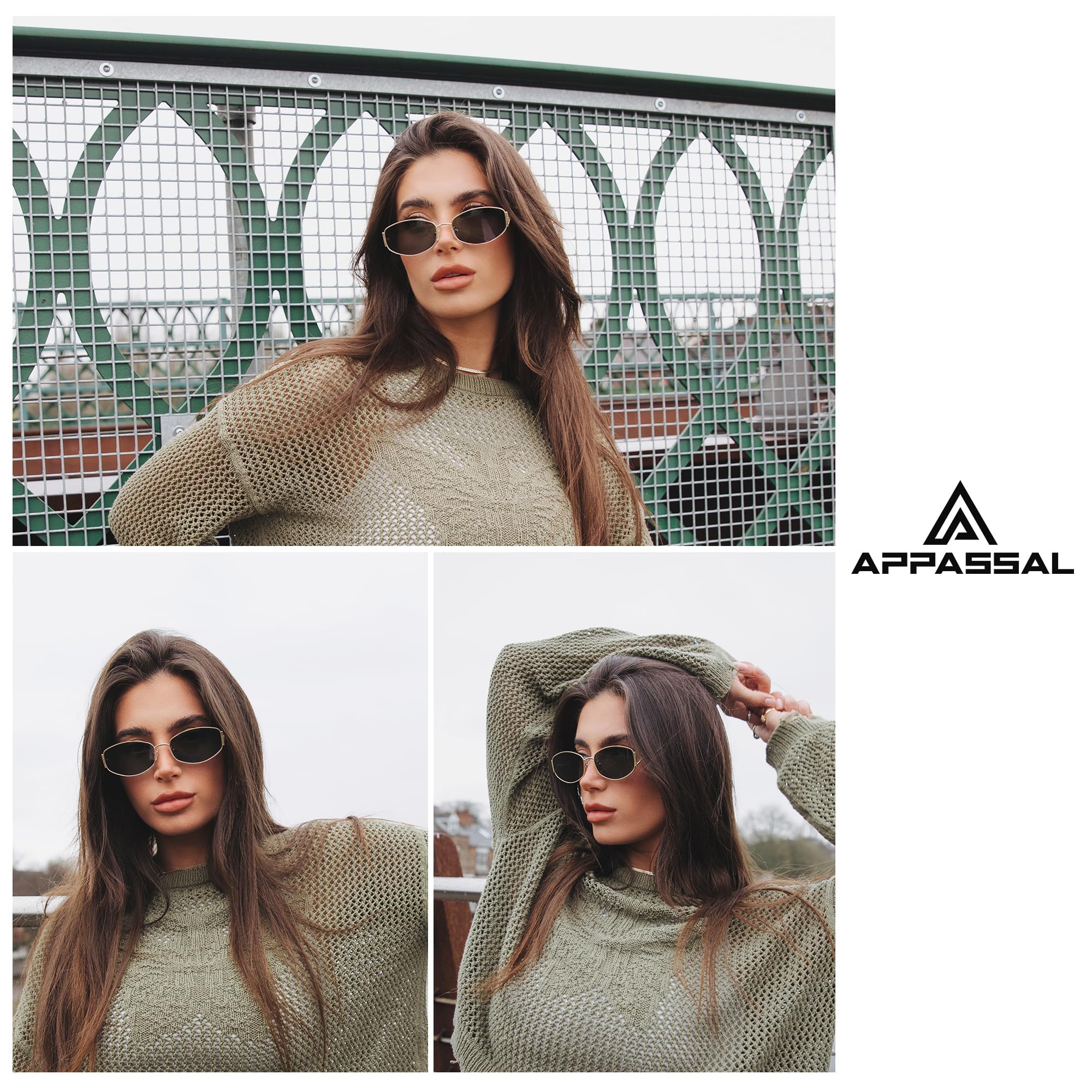 Appassal Retro Oval Sunglasses For Women Men Hexagonal Rectangle Metal Frame Sun Glasses AP3625,Gold/Green