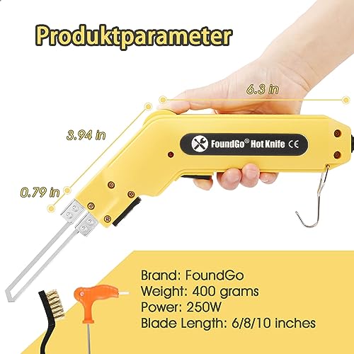 FoundGo 250W Electric Hot Knife Foam Cutter Styrofoam Cutting Tool Hot Wire Foam Cutter for EPS, XPS, Polyethylene with Storage Case& 6"/8"/10" Blades