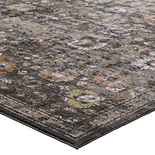 Modway Minu Distressed Floral Lattice 8x10 Area Rug in Black, Yellow and Orange